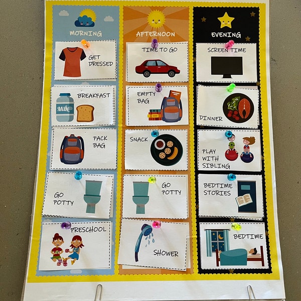 Kids Visual Schedule - Daily Routine Activity Cards and Chore Chart for ...