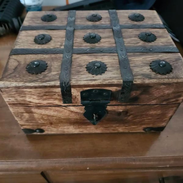 Pirate Wooden Storage Chest Flat Lid With Antique Iron Lock and ...