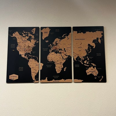 World Map Push Pin Wall Art Cork World Map Board Wooden - Etsy