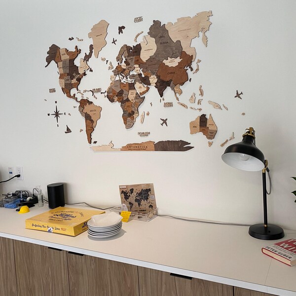Wooden World Map Enjoy the Wood, Home Decor, World Map Wall Art, 5th ...