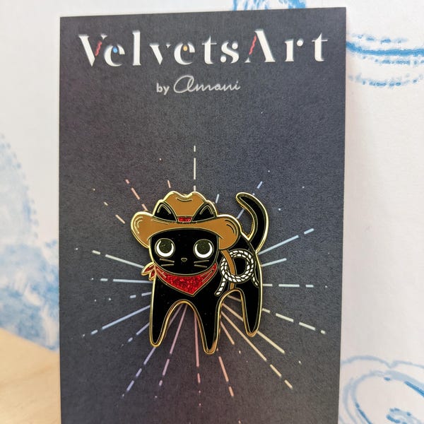 Cowboy Cat Sparkly Enamel Pin - Golden Metal - Etsy UK