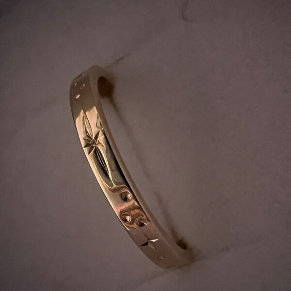 Star Engraved Ring, Celestial Gold Ring, Starry Ring Band, Alternative ...