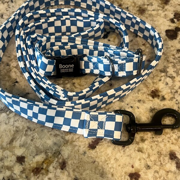 Checkers Dog Collar W/ Metal Buckle, HAND MADE, Personalized Collar, 1 ...
