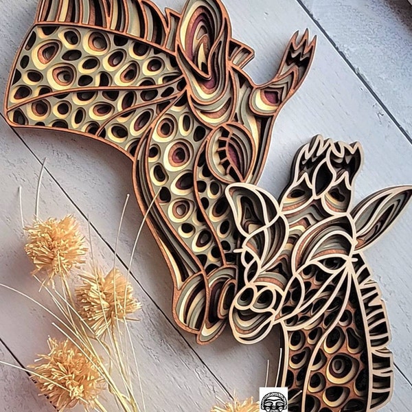 Giraffe Mom and Baby Mandala Svg, Multilayer Panel for Laser Cutting ...