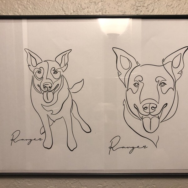 Custom One Line Art Pet Portrait, Memorial Pet Loss Gift, Personalized ...