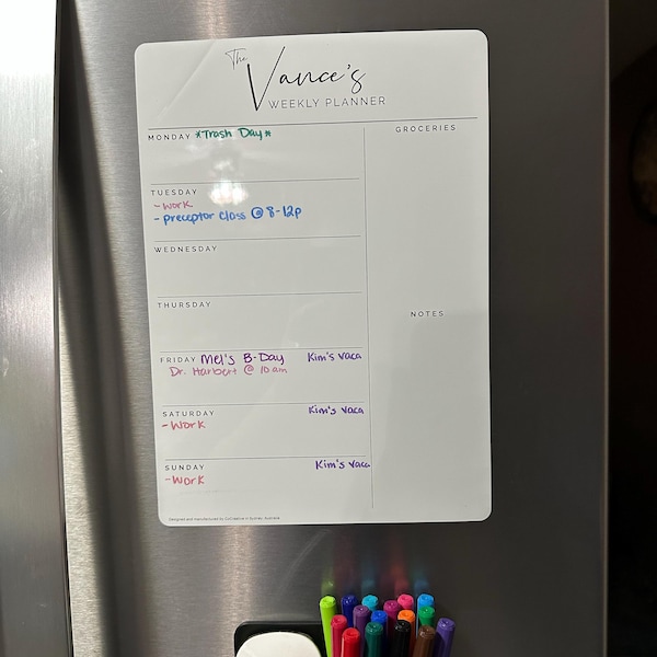Weekly MEAL Magnetic Fridge Acrylic Planner A3 WHITE UV Print Clear Acrylic Whiteboard Meal ...