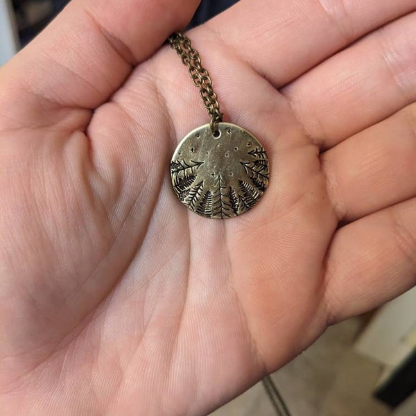 Square Forest Sunrise Copper Necklace - Copper Mountains Pendant ...