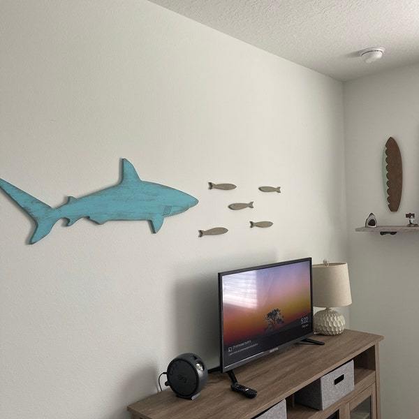 Wood Shark Sign Medium Wall Art Mako Shark Sign Beach House Decor ...