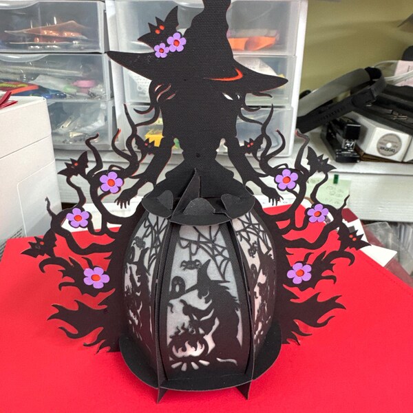 Set 3 Witch Lantern Template - DIY Halloween Lantern Paper Cut - Witch ...