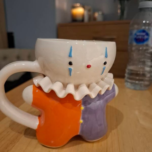 Cute Clown Mug - Handmade Ceramic Coffee Mug, Kawaii Tea Cup, Unique ...