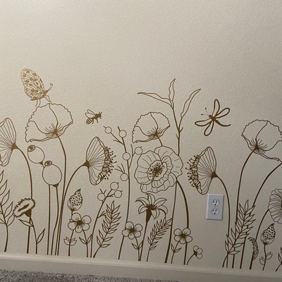 Handdrawn Flowers Wall Decal Wildflowers Garden Wall Decor - Etsy