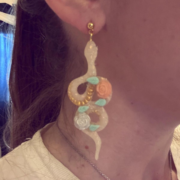 Opal and Rose Snake Earrings | Polymer Clay | Hypoallergenic ...