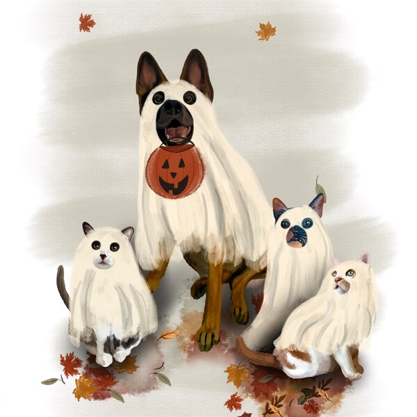 Custom Fall Pet Portrait, Ghost Decor, Fall Decor, Halloween Wall Art ...