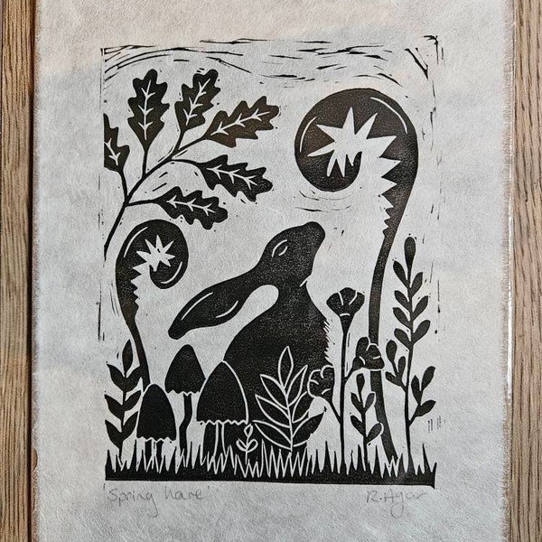 Original 'spring Hare' Lino Print | Home Decor | Wall Art | Home ...