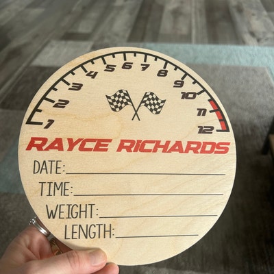Birth Stat Sign, Round Wood Birth Stat Sign, Race Car Birth Stat Sign ...