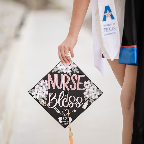 Custom "cherry Blossom Bsn" Graduation Cap Topper, Nursing Graduation ...