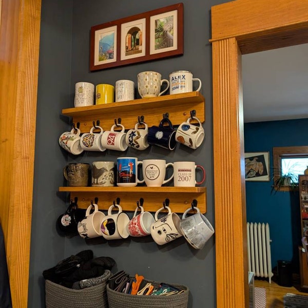 20 Cup Coffee Mug Rack With 4" or 5" Shelf|farmhouse Kitchen Mug Rack ...