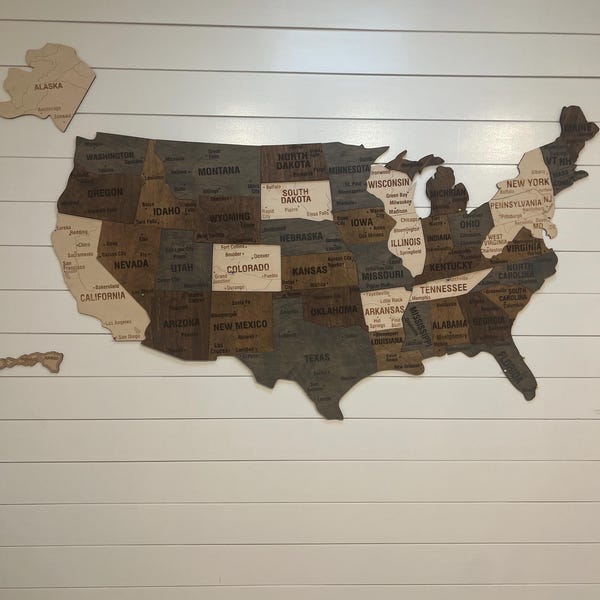 USA Push Pin Map Travel Gift - Wood US Travel Map Pin Board - United ...
