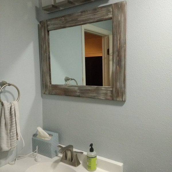 RUSTIC DISTRESSED Farmhouse Mirror-country Wood Framed Mirror-lulight ...