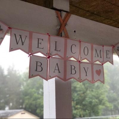 Pink Elephant Baby Shower Banner, PRINTABLE, Welcome Baby, Baby Girl ...