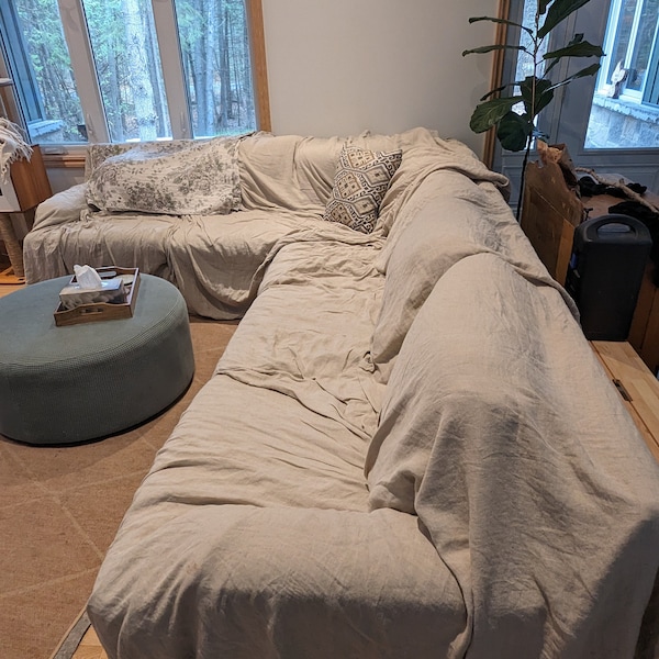 Linen Couch Cover for L Shape Sofa Parts, Sectional Sofa Cover, Loose ...