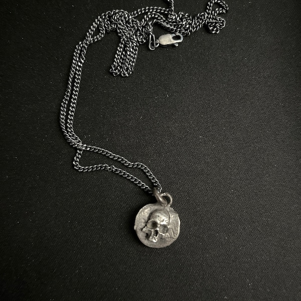 Man's Necklace Skull Memento Mori Stone Pendant in Oxidized Sterling ...