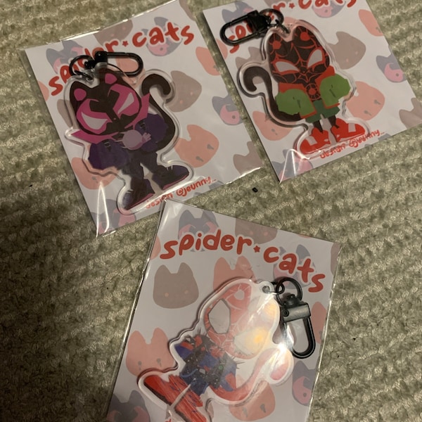 Spiderverse Spider-cat Keychains | 2.5" X 2" Double-sided Acrylic ...