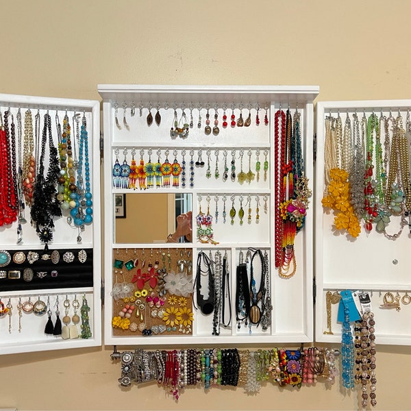 Jewelry Cabinet. Large Earrings Case Jewelry Storage. Wall Mounted ...