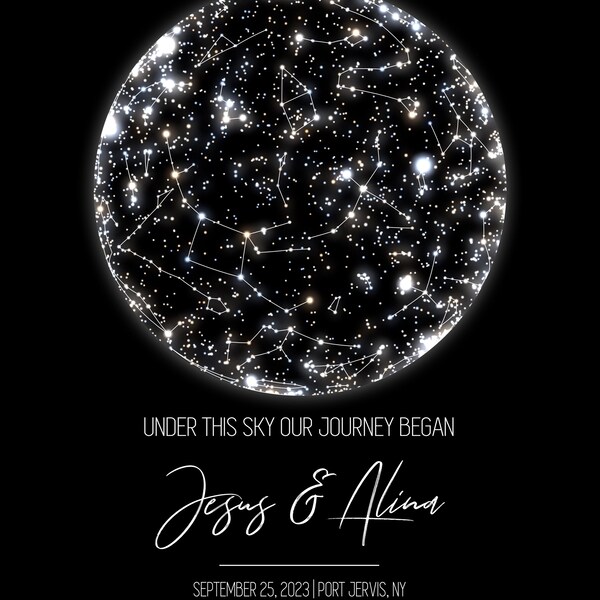 Night Sky Print | Night Sky Map Printable | Engagement Gift | Night Sky ...