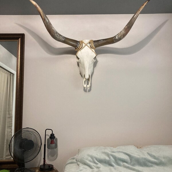 Steer Skull ART Western Decor Polished Long Horns Mounted 3' 8 Cowhide ...