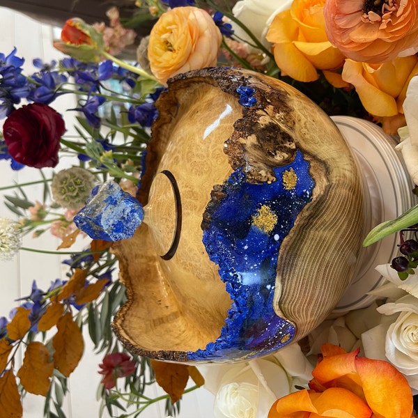 Large Handmade Wooden Urn Made of Black Locust Burl With White Minerals ...