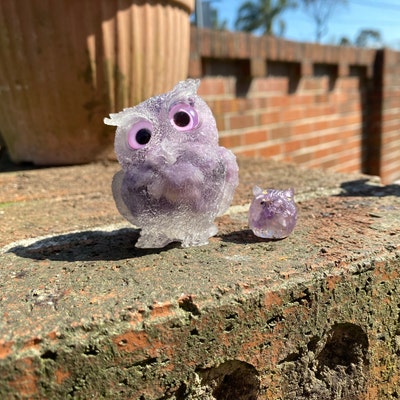 Amethyst Owl, Natural Crystal Gemstone Resin Owl Figure, Resin Owl ...