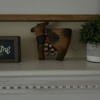 Gray and Black Spotted Pig Bowl Filler With Feed Sack Tag, Pig Decor ...