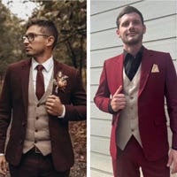 Man Rust 3 Piece Suit for Wedding Groom & Groomsmen-prom, Dinner, Party ...