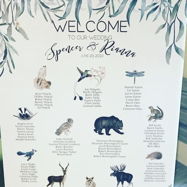 Woodland Animals Wedding Seating Chart for Outdoor or Forest Wedding - Etsy