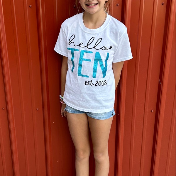 Hello Ten Est 2014 Shirt 10th Birthday Shirt Hello 10th Birthday Gift ...