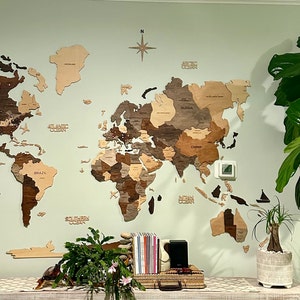 Gift for Traveler Man WORLD MAP Push Pin Wooden Wall Art Gift Large ...
