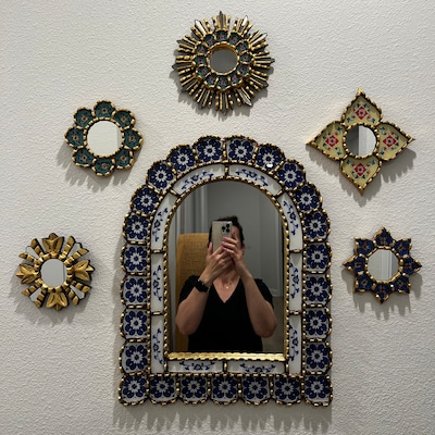 Small Sunburst Mirror Set 3, gold Sun, Hand-carved Round Mirror 6in ...