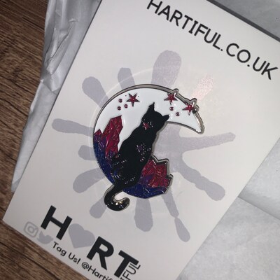 Bisexual Pride Flag Crystal and Cat Glitter Enamel Pin Set of Two or ...