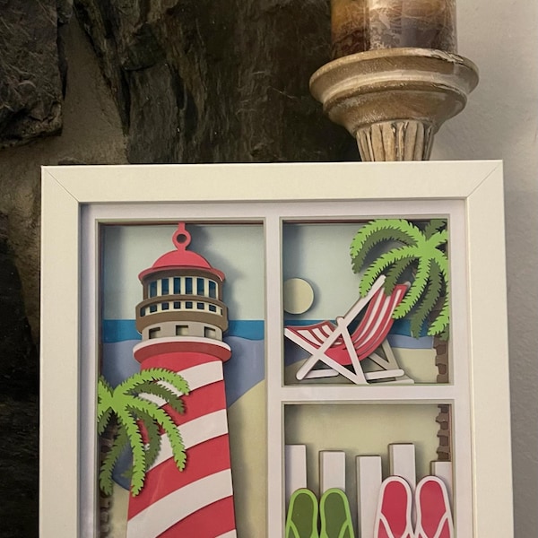 3D Layered Beach Lighthouse Shadow Box SVG, Sea 3D Svg , Beach 3D Svg ...