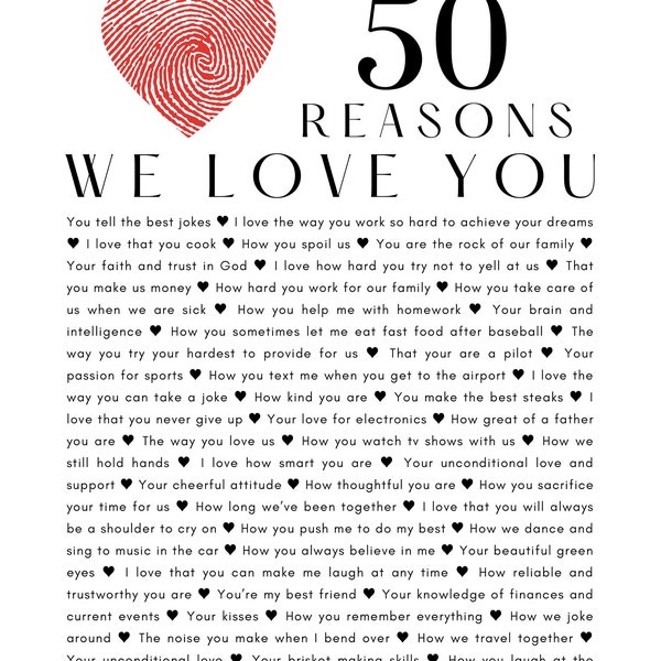 50 Reasons We Love You, 40 Reasons Why I Love You, Printable Poster for ...