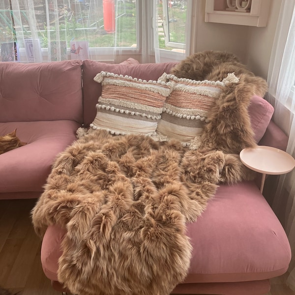Luxury Real Capuccino Fox Fur Throw Blanket - Etsy