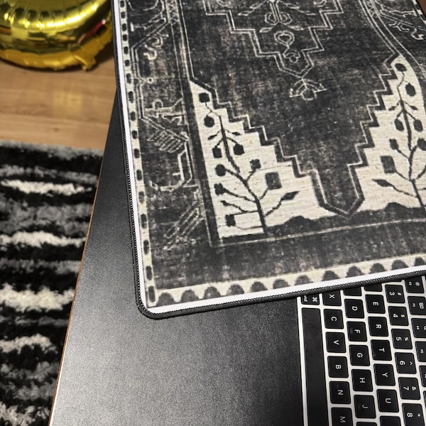 Black & White Persian Rug Desk Mat: Boho Office Decor - Etsy