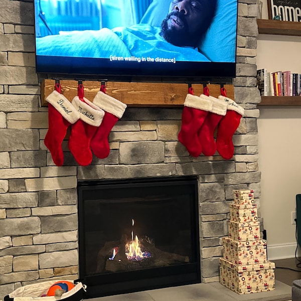 Christmas Stocking Hanger, Rustic, Black Iron Mantel Hanger, Farmhouse ...