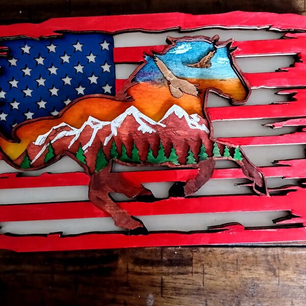 US Flag With Horse SVG, Laser Cut Files 5 Layer Art Piece for Glowforge ...