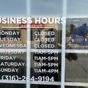 Store Hours Vinyl Decal Custom Store Hours Decal Store Front Window ...