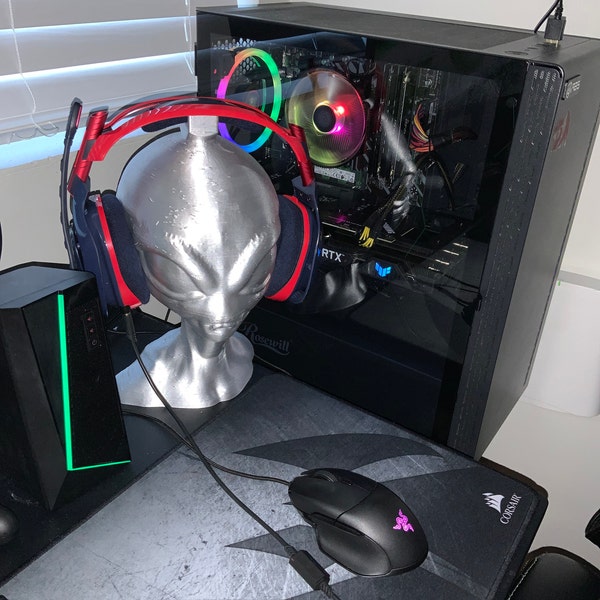 Alien Head Headphone Stand! Headset Holder Rack, Grey Area 51 ...