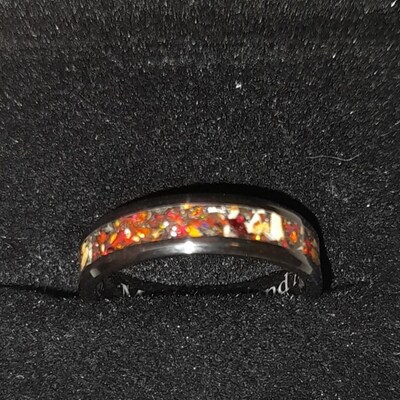 Titanium Meteorite Ring, Mens Meteorite Ring With Wavy Titanium Band ...