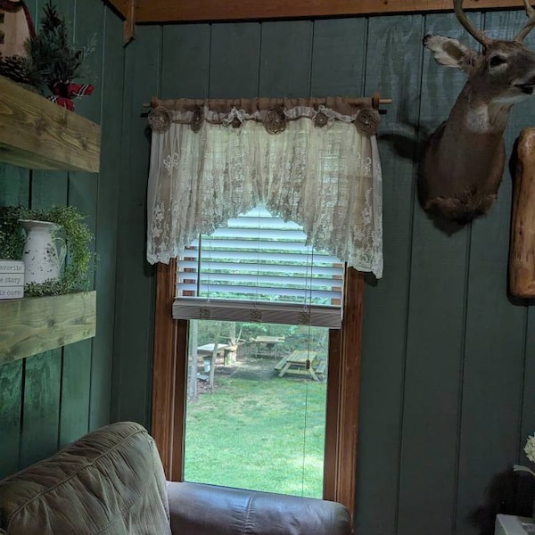 Custom Rustic Burlap Lace Bedroom Valance Burlap Lace Window Kitchen ...