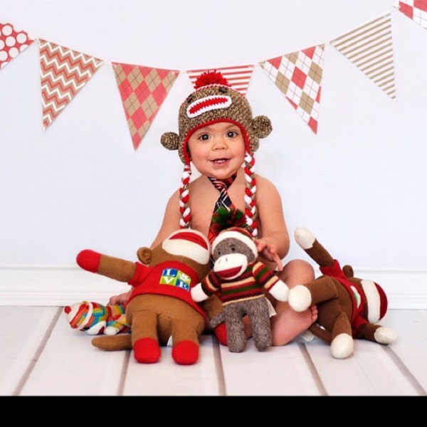 Printable Sock Monkey Birthday Party Banner & Mini Cake Bunting. Taupe ...